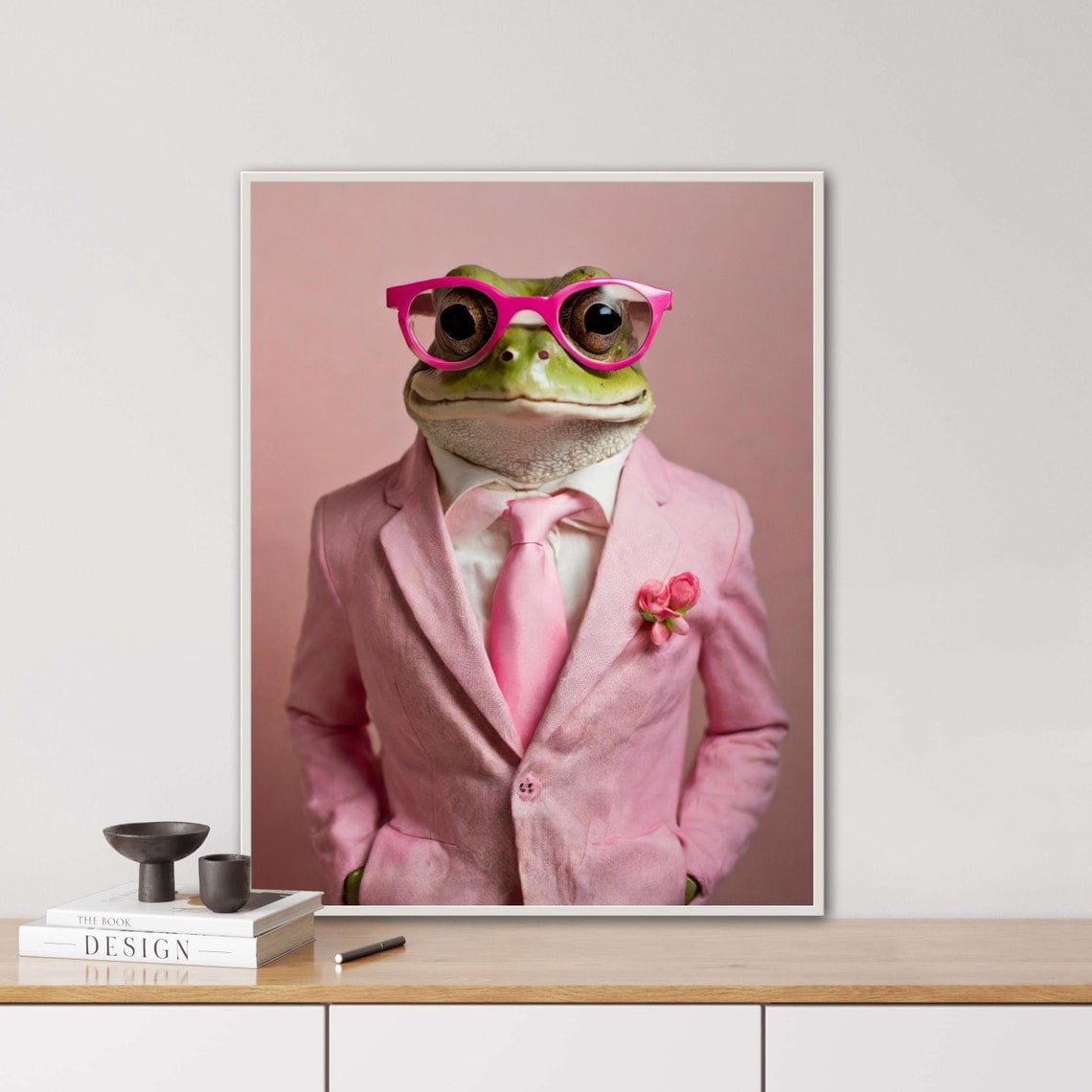 DOPAPRINT Pink Frog, Ai Generated, Vintage Portrait, Suit, Animal ...