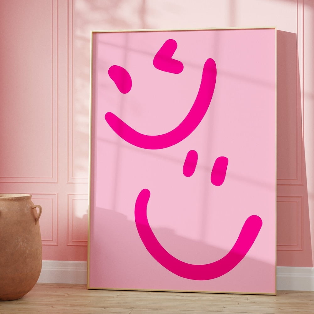 DOPAPRINT Pink Girly Smile Poster, Hot Pink Preppy Prints, Funny Face ...