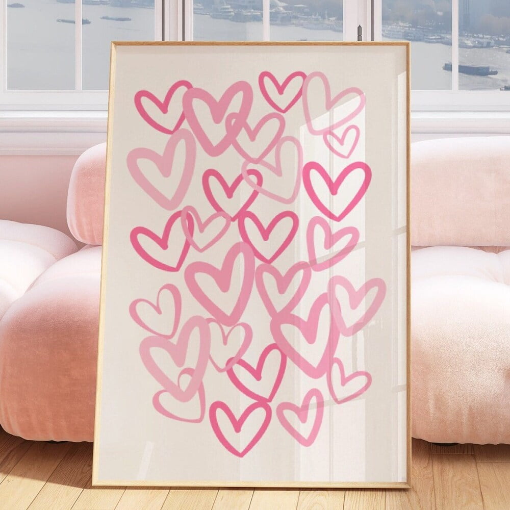 DOPAPRINT Pink Hearts Print, Pink Preppy Wall Art, Graffiti Hearts ...