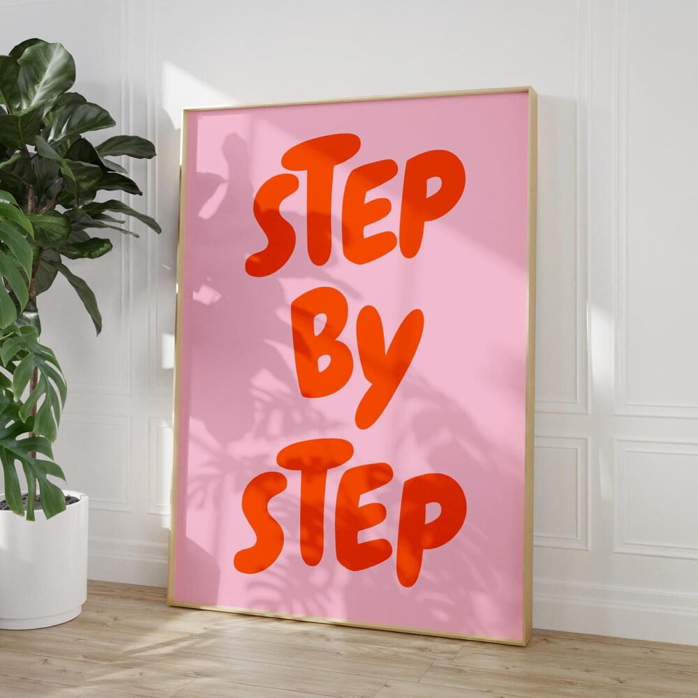 DOPAPRINT Pink Positive Quote Print Affirmation Step By Step Wall Art ...