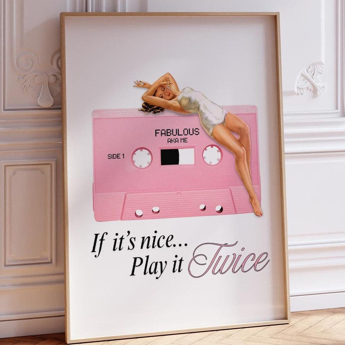 DOPAPRINT Pink Retro Cassette Tape Music Wall Art, Pin Up Girl Wall Art ...