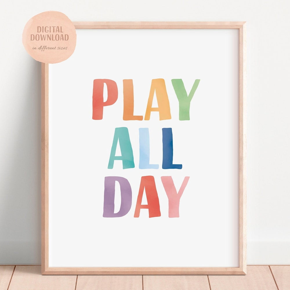 DOPAPRINT Play All Day Poster, Playroom Decor, Nursery Prints, Wall Art ...