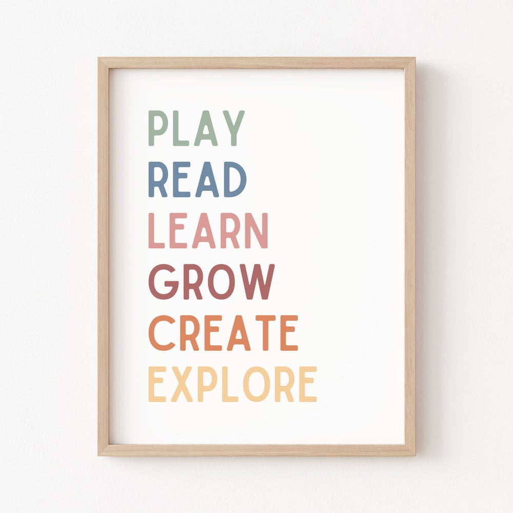 DOPAPRINT Play Read Learn Grow Create Explore Playroom Wall Decor Boho ...