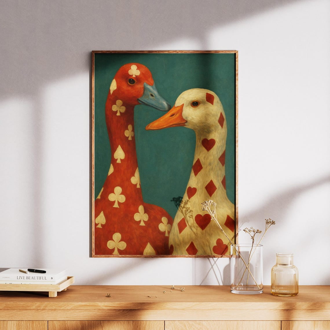 DOPAPRINT Playing Card Ducks Art Print Surreal Whimsical Wall Art Unique Animal Decor Funny Duck ...