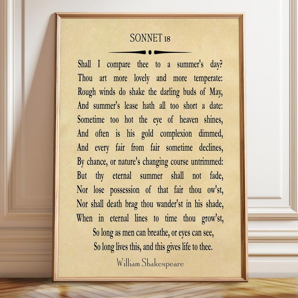 DOPAPRINT Poem Print Sonnet 18 Poem Poster Poetry Print William ...