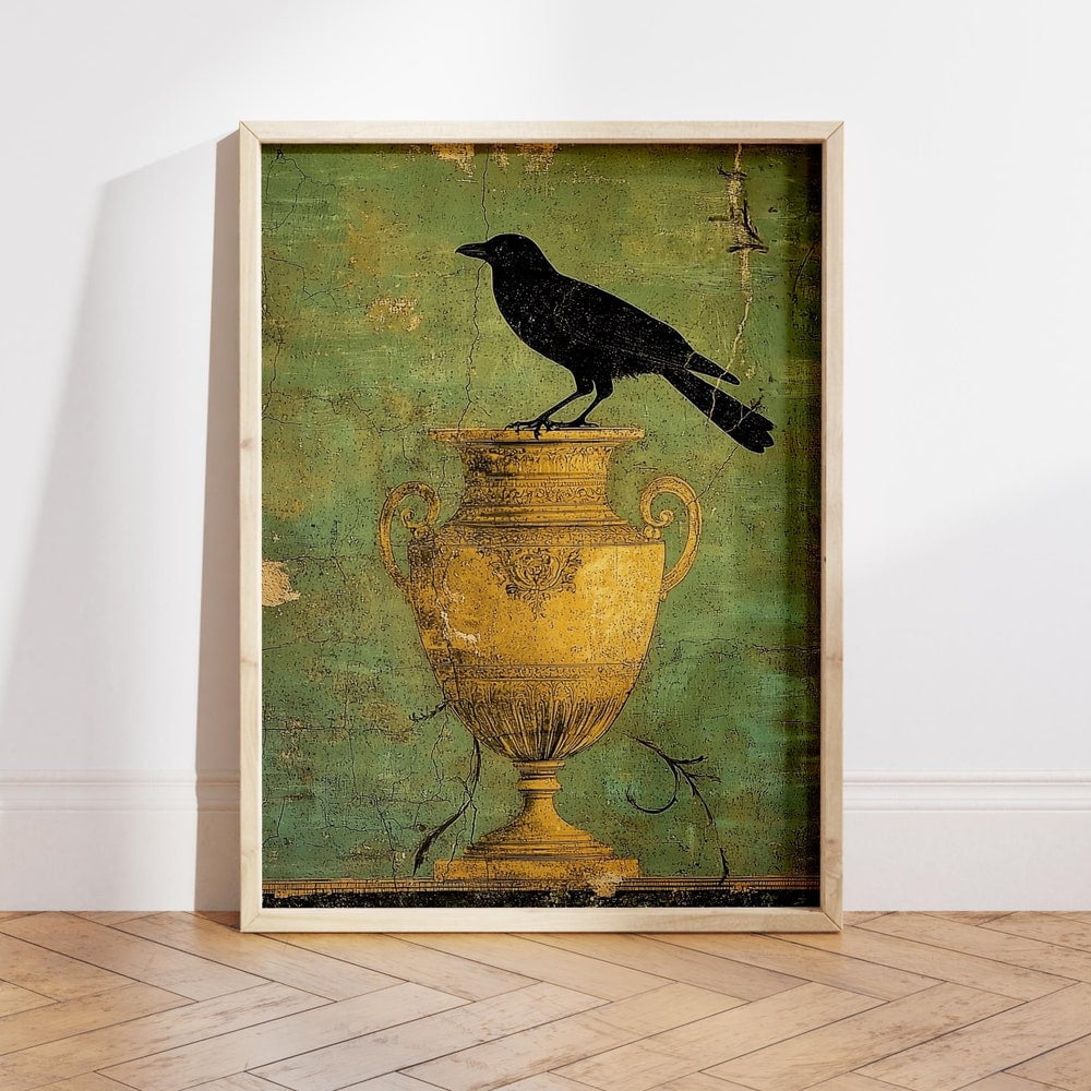 DOPAPRINT Pompeii Fresco Crow Wall Art Vintage Roman Urn Print Ancient ...