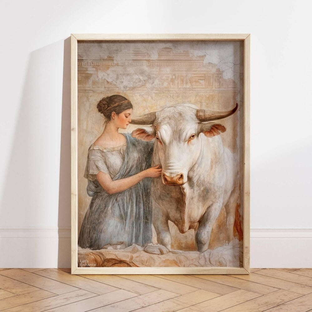 DOPAPRINT Pompeii Fresco Wall Art Ancient Roman Woman And Bull Painting ...