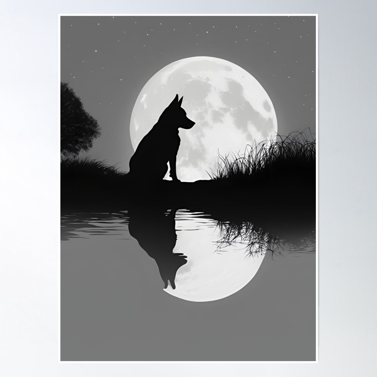 DOPAPRINT Portrait Of A Dog On A Full Moon Night Poster Wall Art ...