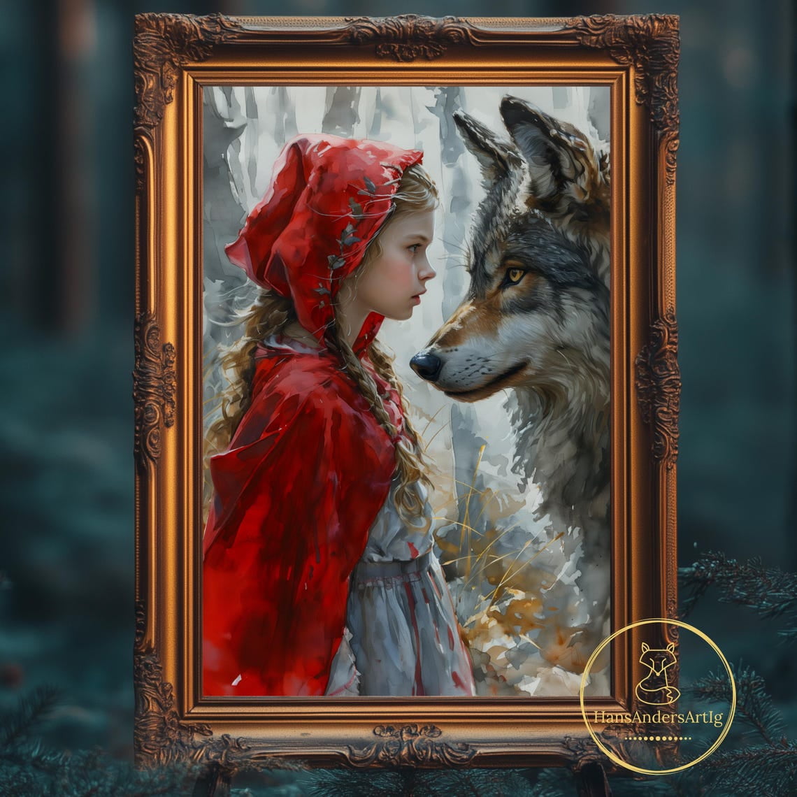 DOPAPRINT Poster Little Red Riding Hood Wall Decor Fairy Tale Brothers Grimm Art Print Wolf Kids ...