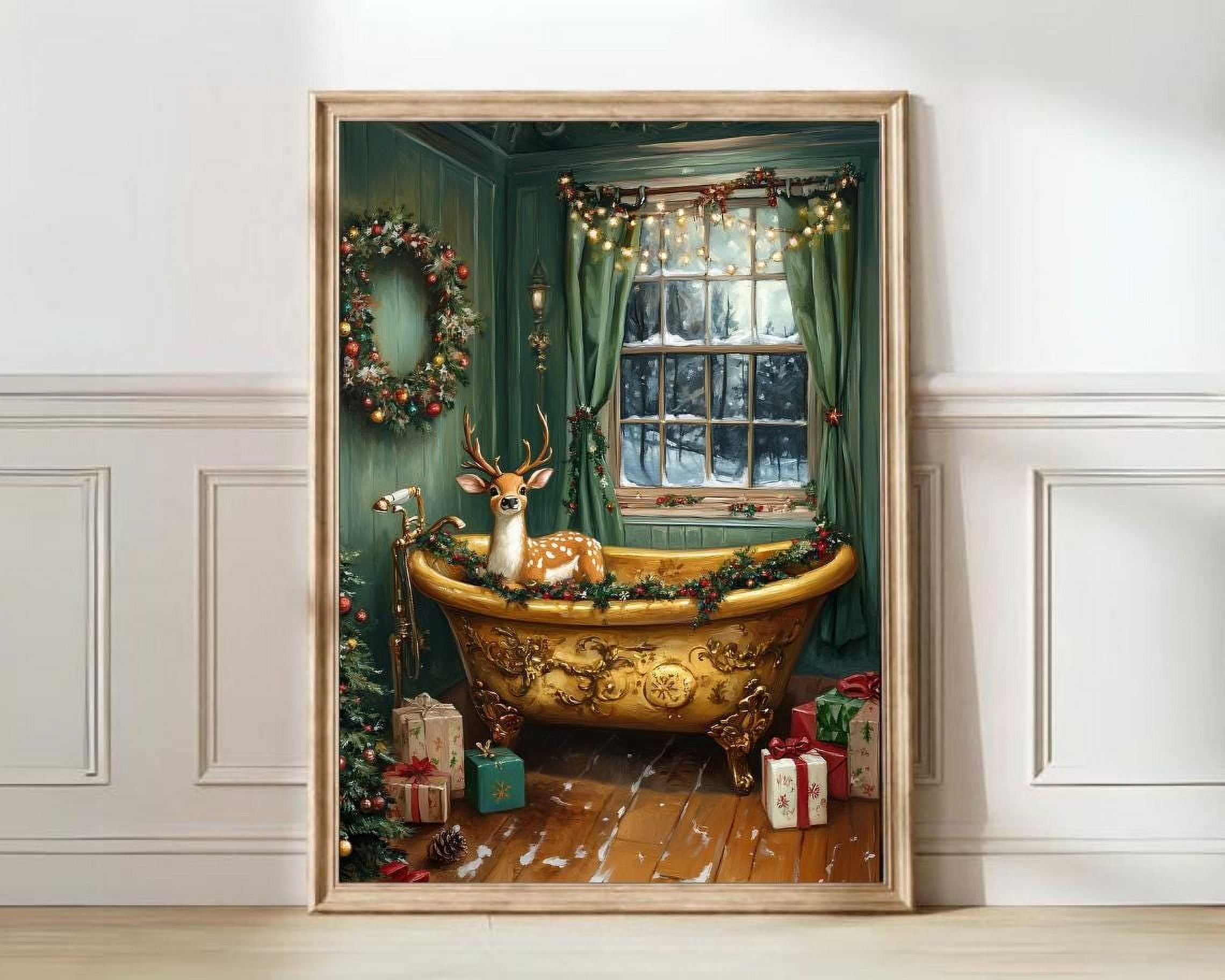 DOPAPRINT Print Reindeer Print Vintage Winter Print Green Bathroom ...