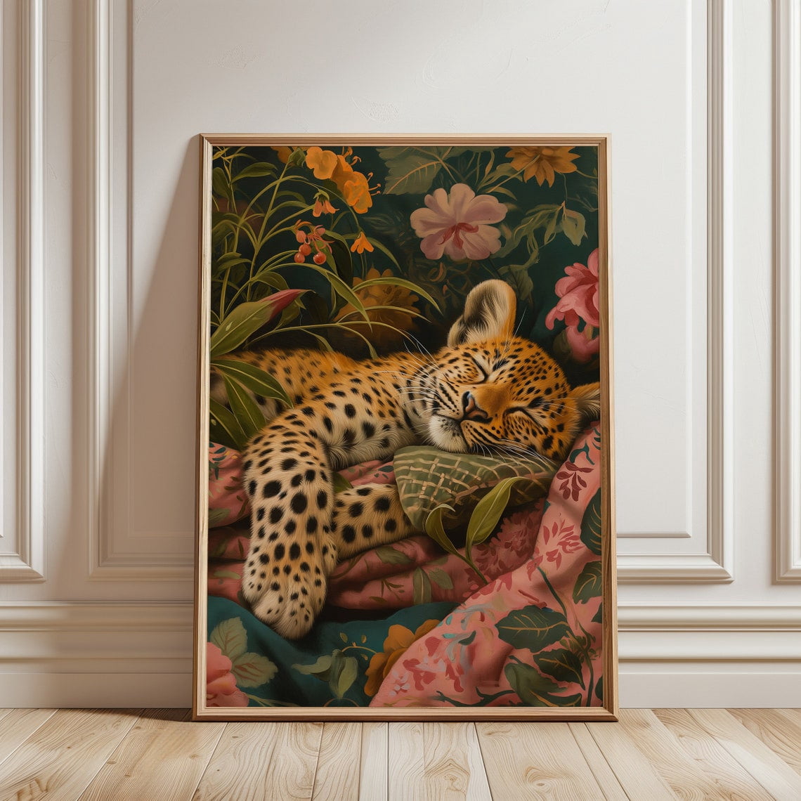 DOPAPRINT Printable Wall Art, Sleeping Leopard Maximalist Oil Painting ...