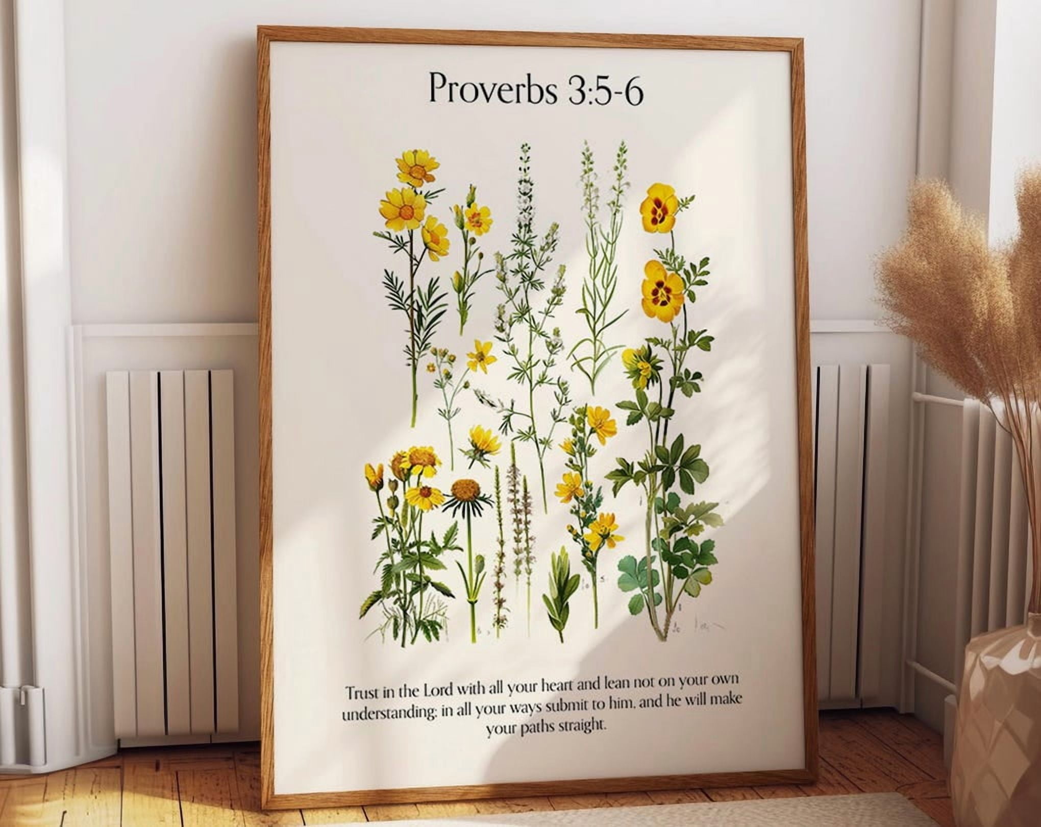 DOPAPRINT Proverbs 3:5-6 Wall Art Print Yellow Botanical Scripture ...
