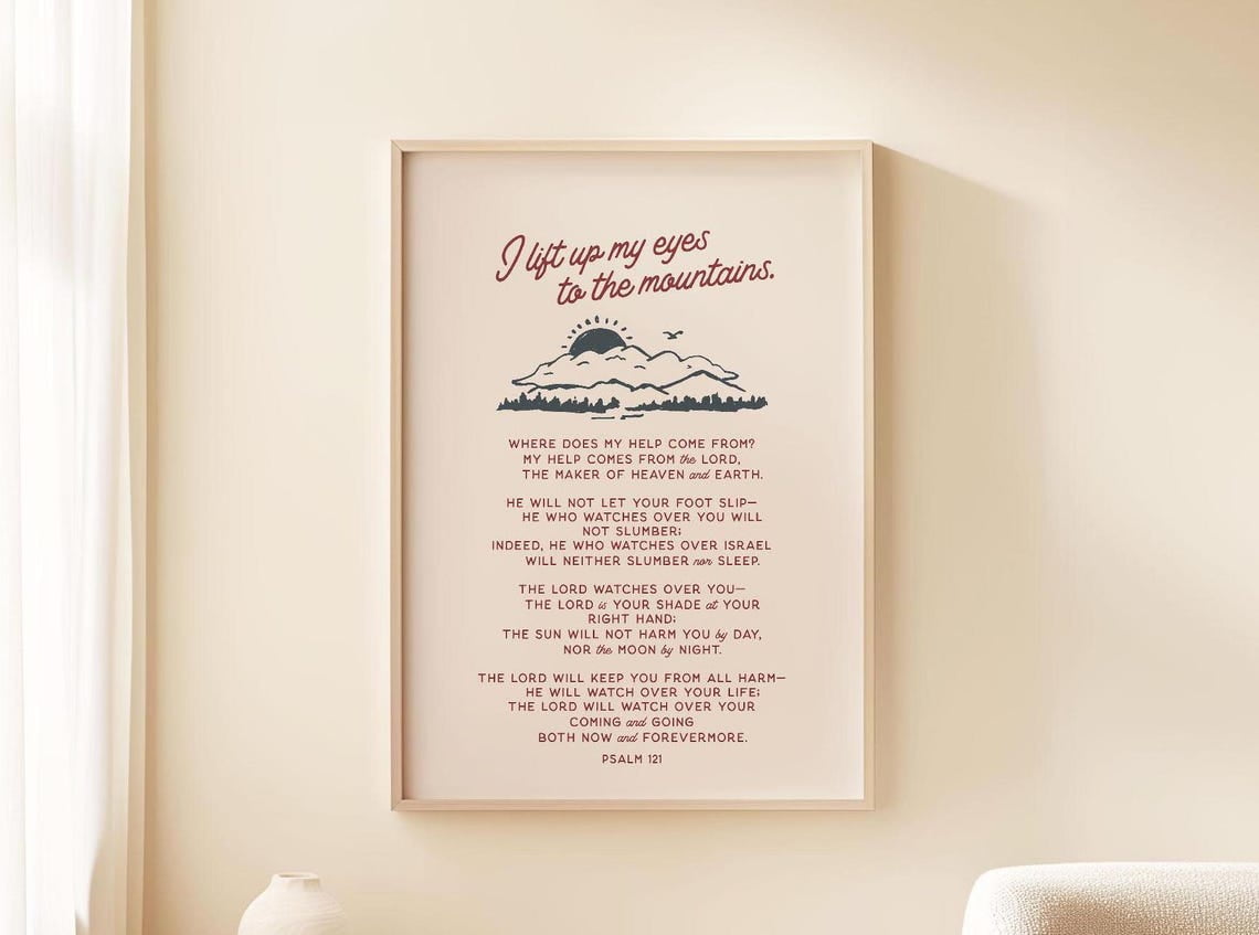 DOPAPRINT Psalm 121 Niv, Full Text Retro Christian Artwork I Lift Up My ...