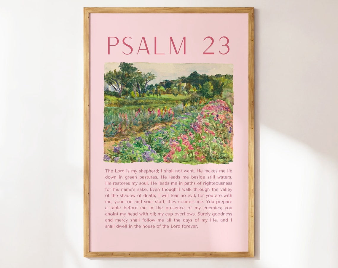 DOPAPRINT Psalm 23 Vintage Flower Print Christian Poster Wall Art ...