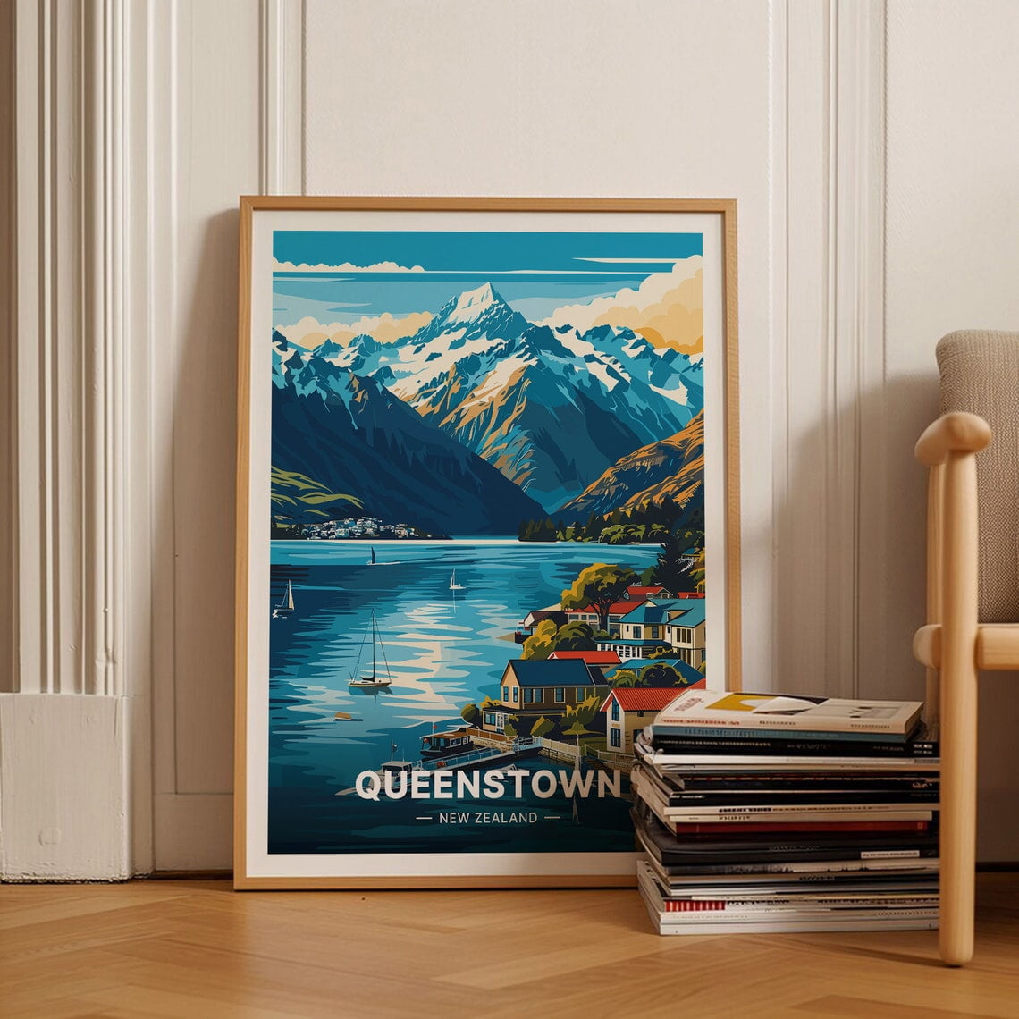 DOPAPRINT Queenstown New Zealand Travel Poster, Scenic Landscape Wall ...