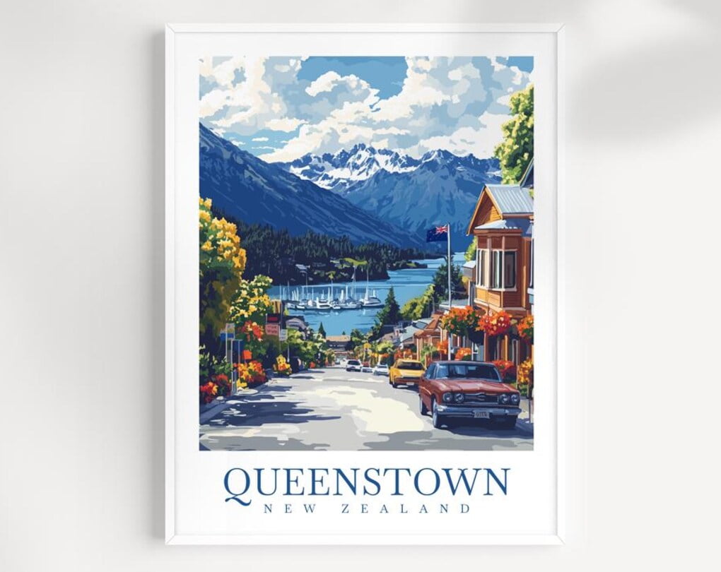 DOPAPRINT Queenstown Travel Print, New Zealand Wall Art, Illustrated ...