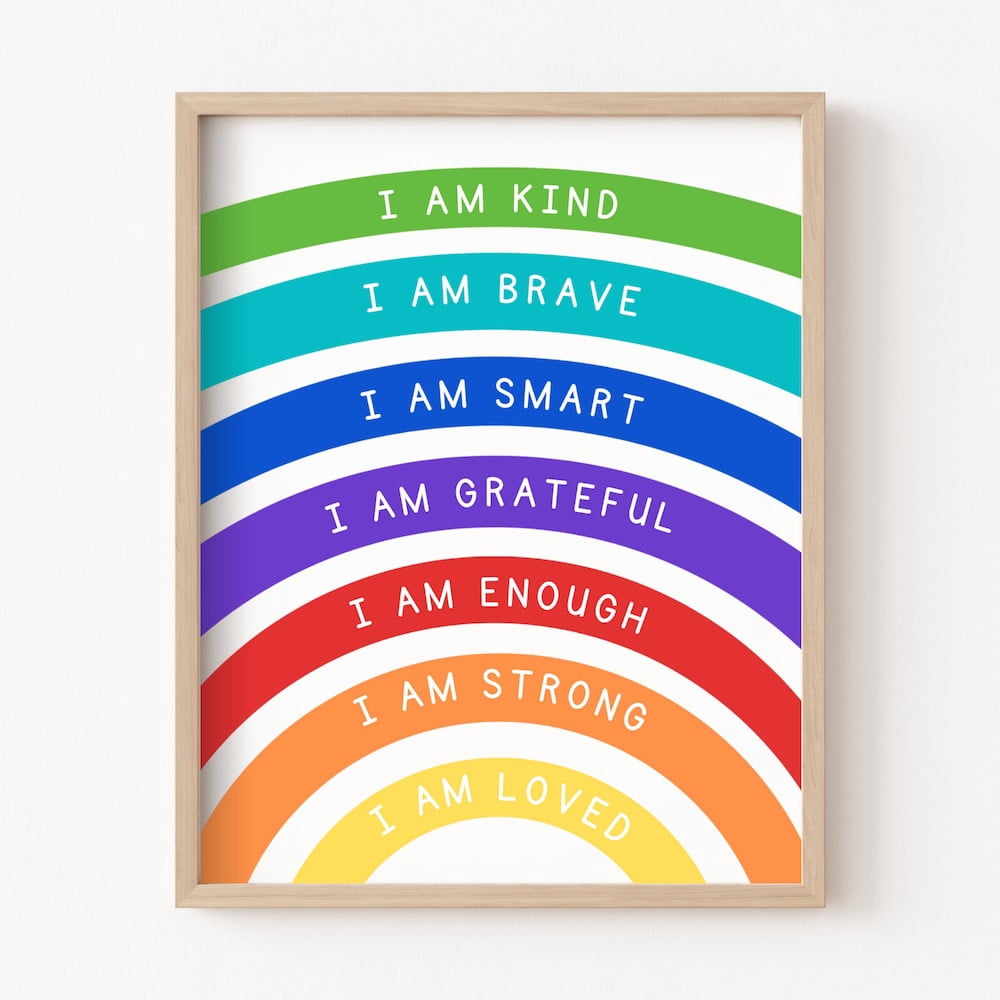 DOPAPRINT Rainbow Affirmations Wall Art, Affirmations For Kids, I Am ...