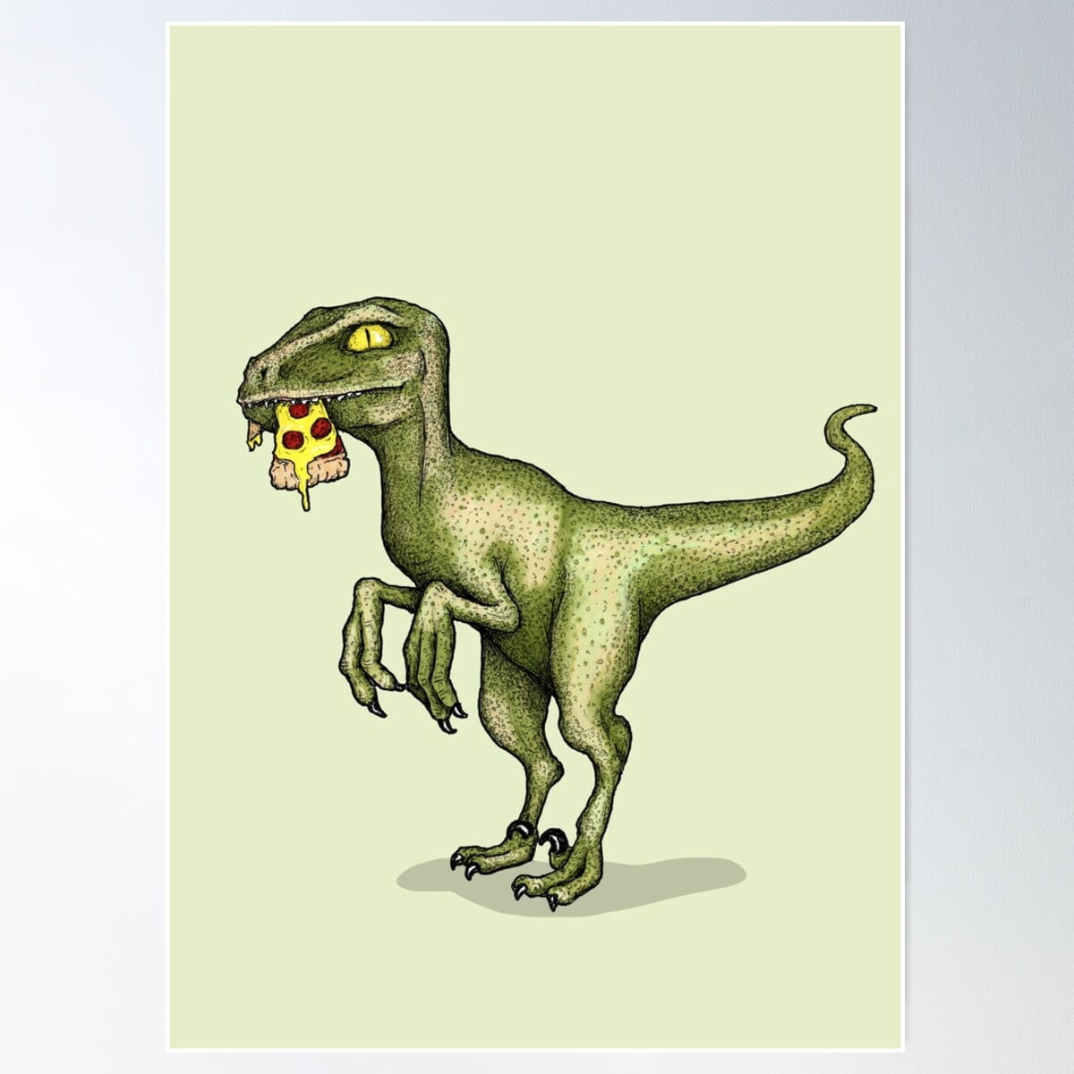 DOPAPRINT Raptor Dinosaur Eating Pizza Slice Poster Wall Art, Modern ...