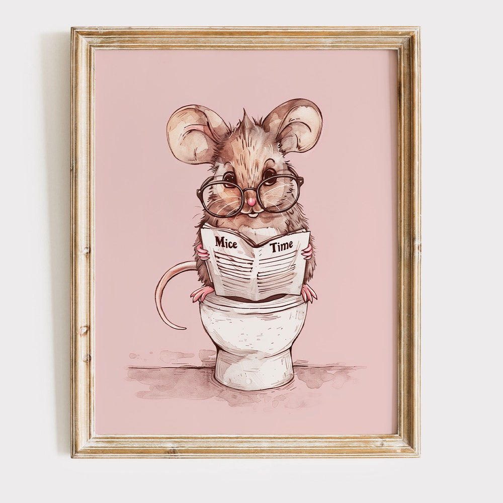 DOPAPRINT Reading Mouse Bathroom Art Print, Guest Bathroom Digital ...