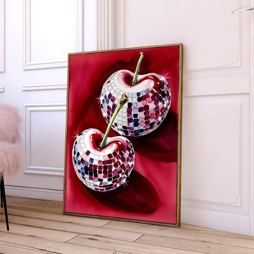 DOPAPRINT Red Cherry Disco Ball Print Trendy Cherries Wall Art Disco ...