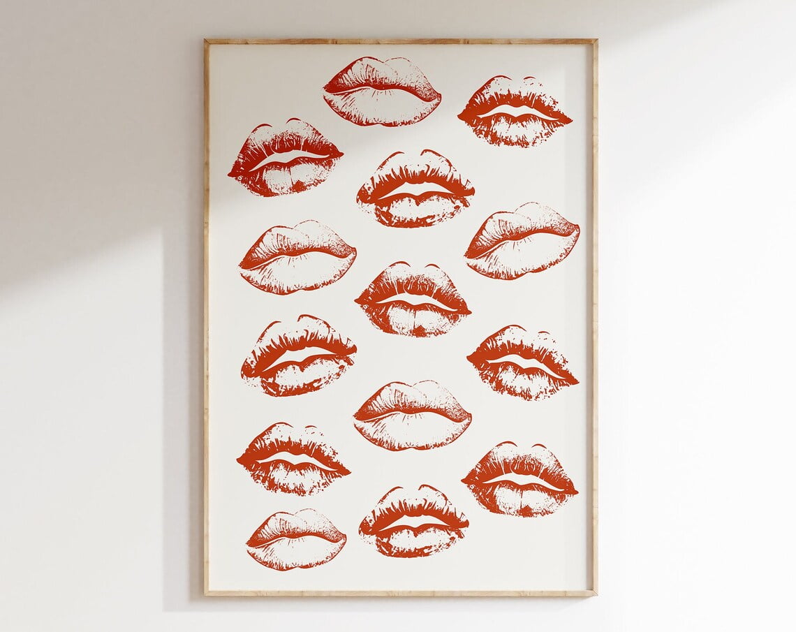 DOPAPRINT Red Lips Print, Preppy Dorm Room Decor, Kiss Lip Poster ...