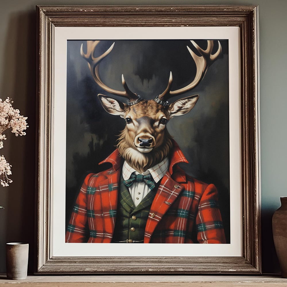 DOPAPRINT Renaissance stag painting, altered animal painting, stag ...