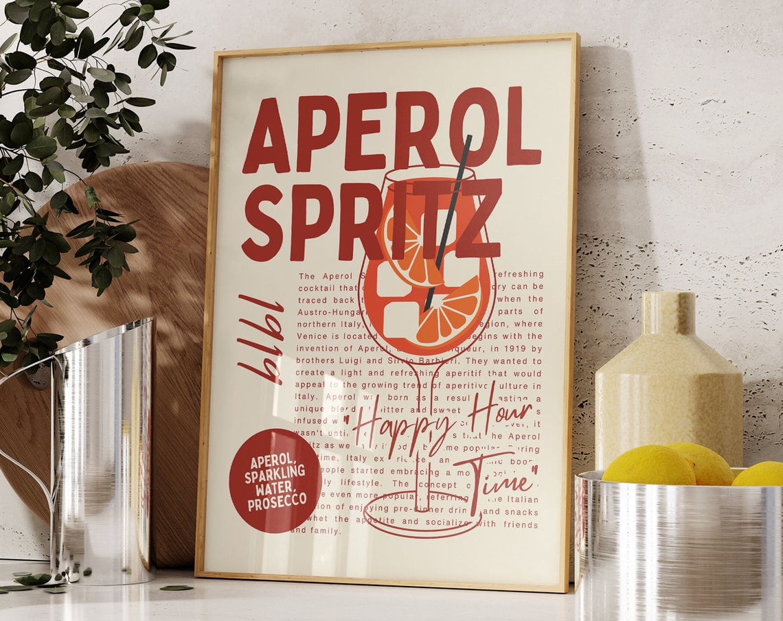 DOPAPRINT Retro Aperol Spritz Print, Cocktail Poster, Food & Drink Art ...