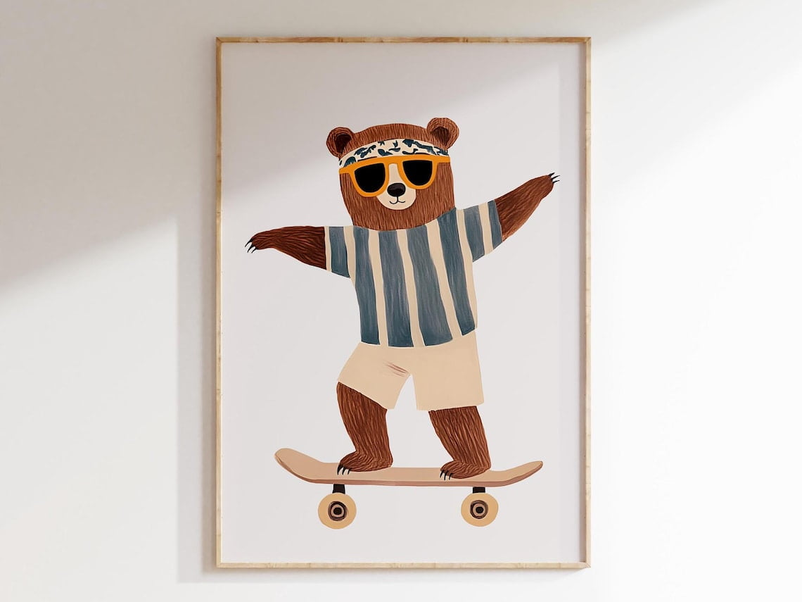 DOPAPRINT Retro Bear Wall Art Print Cool Animal Poster For Kids Room ...