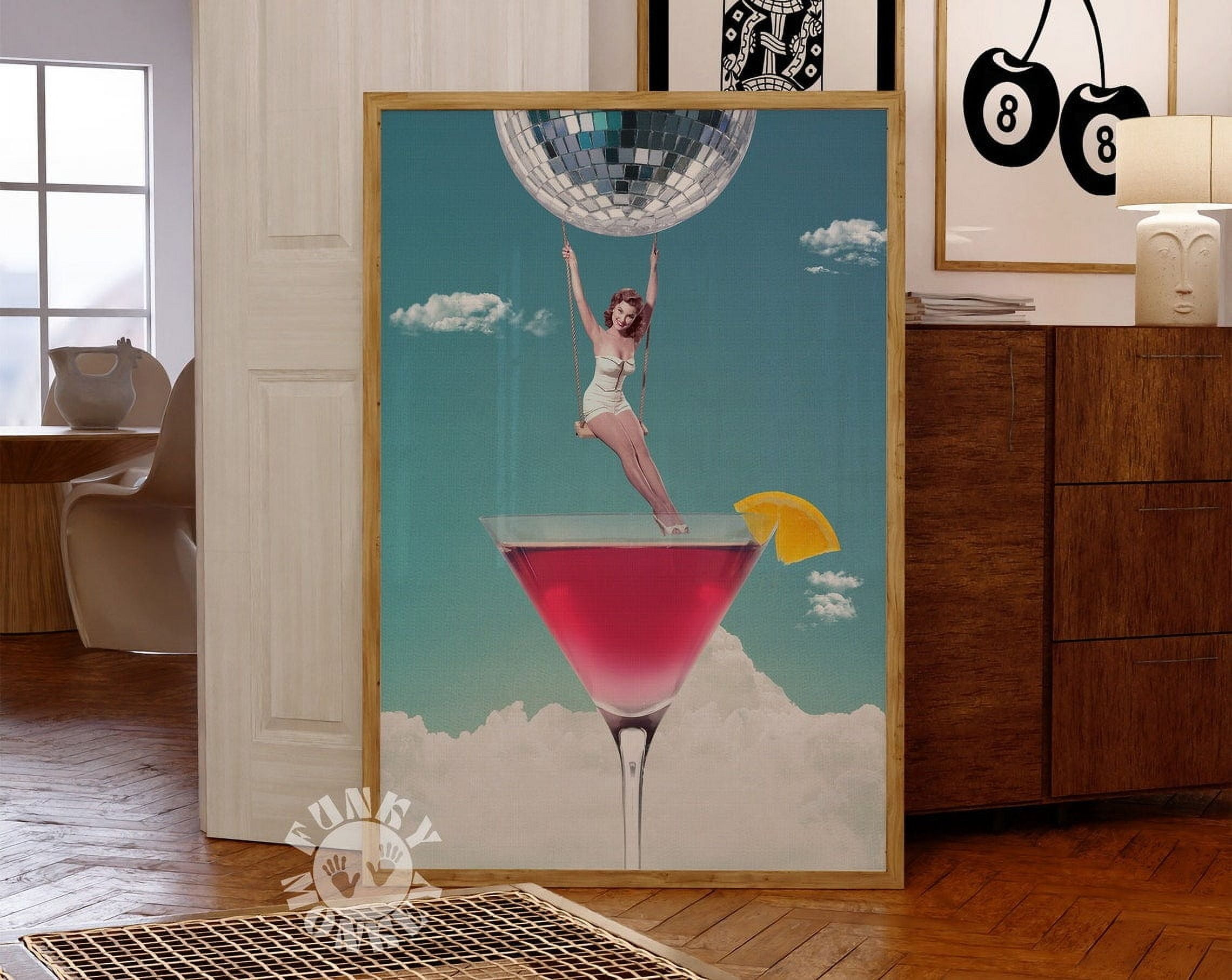 DOPAPRINT Retro Cocktail Collage Print, Bar Cart Art Print, Disco Ball ...