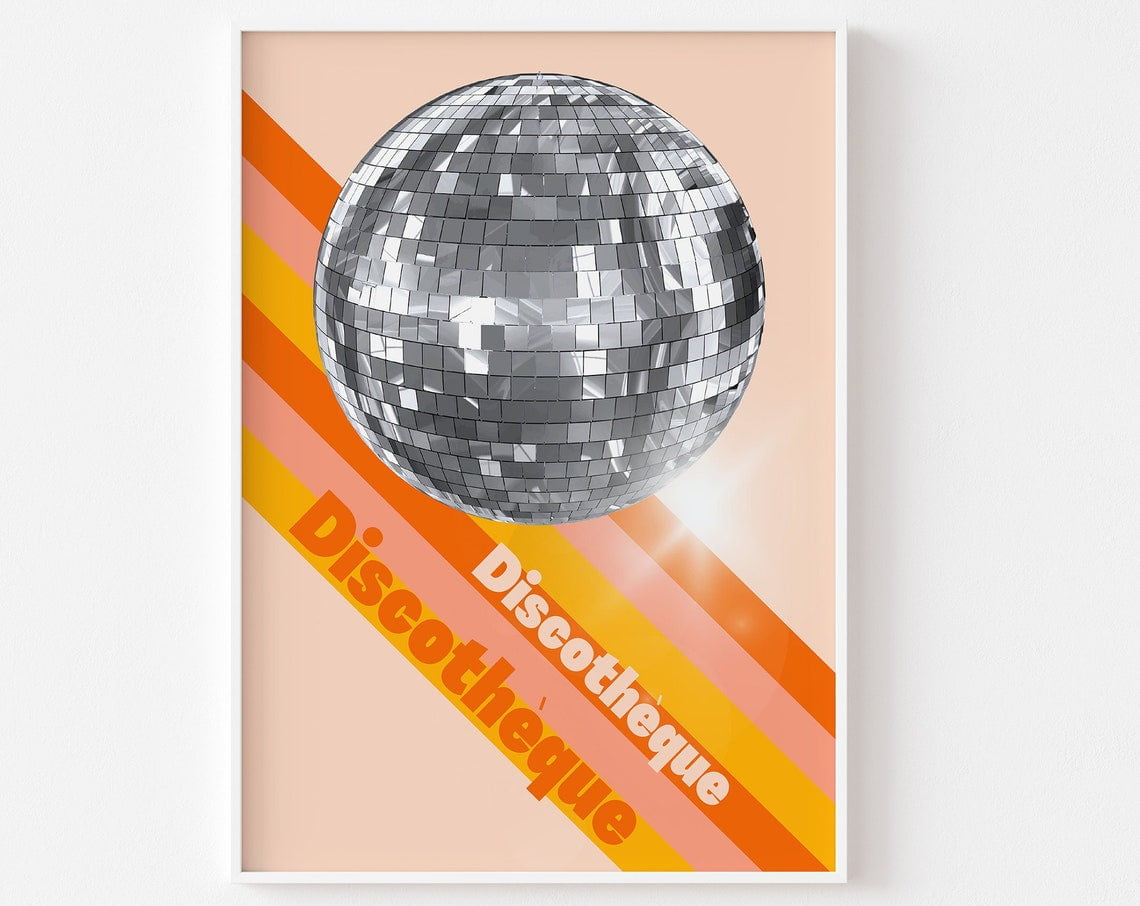 DOPAPRINT Retro Discotheque Print - Disco Ball Poster, Bold Colourful Disco, 60S 70S Bold Funky ...
