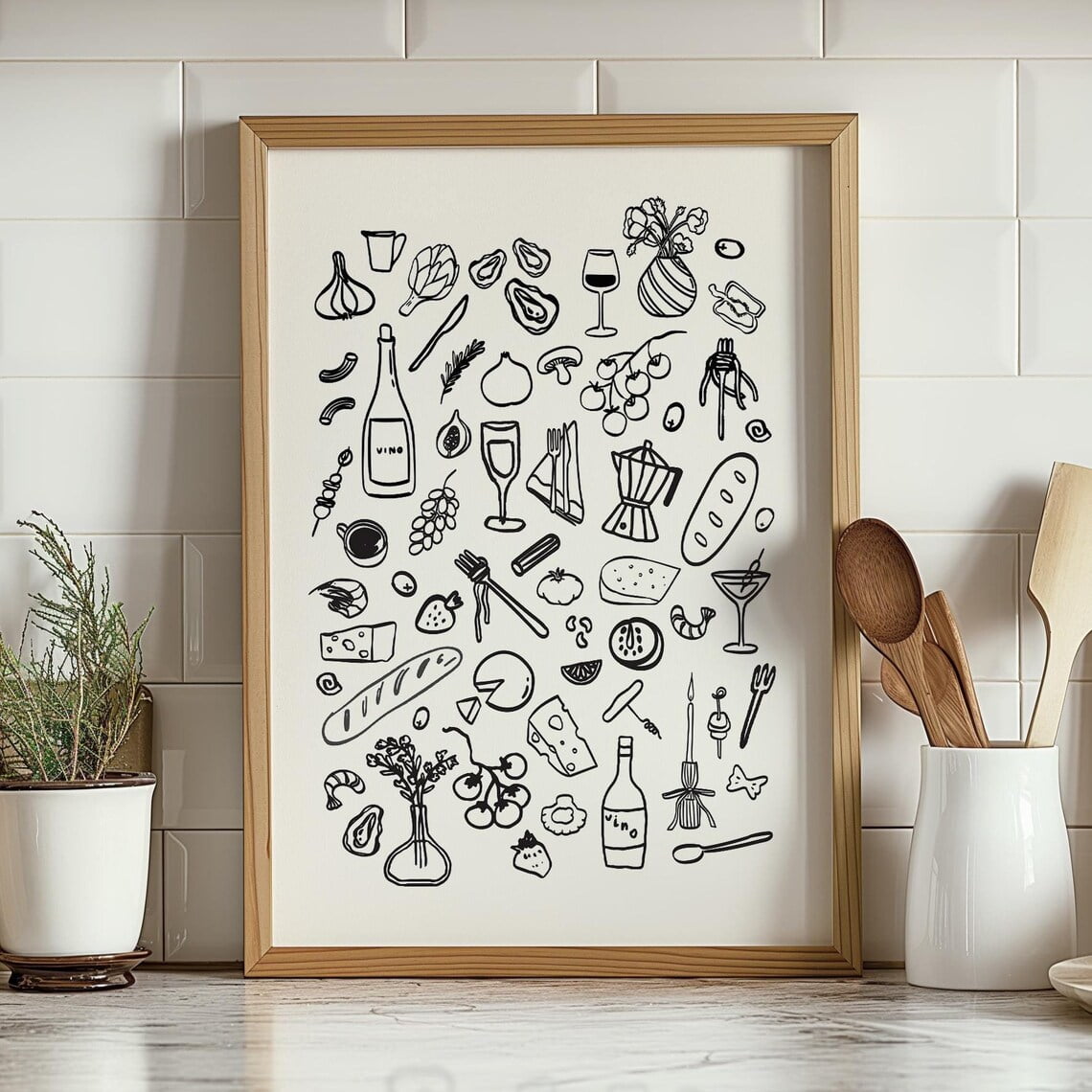 DOPAPRINT Retro Food Drinks Illustration Poster, Dinner Table Print ...