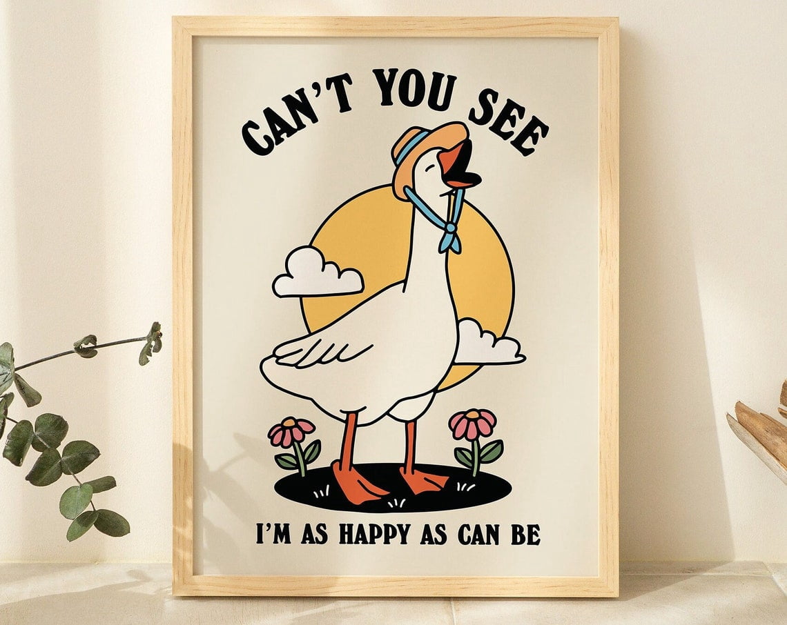 DOPAPRINT Retro Goose Wall Print, Happy Quote, Vintage Style ...