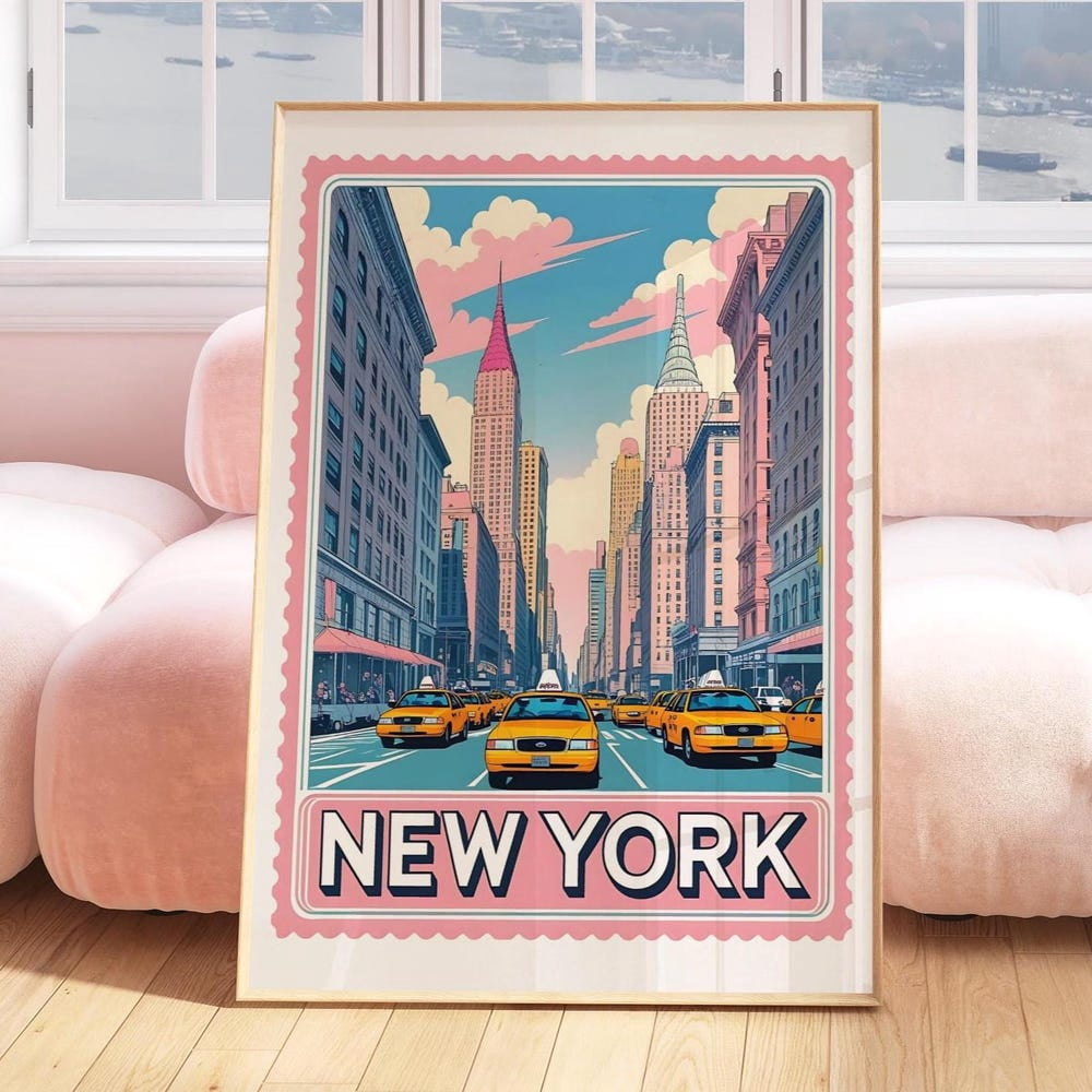 DOPAPRINT Retro New York City Print Nyc Taxi Poster Retro Skyline Wall ...