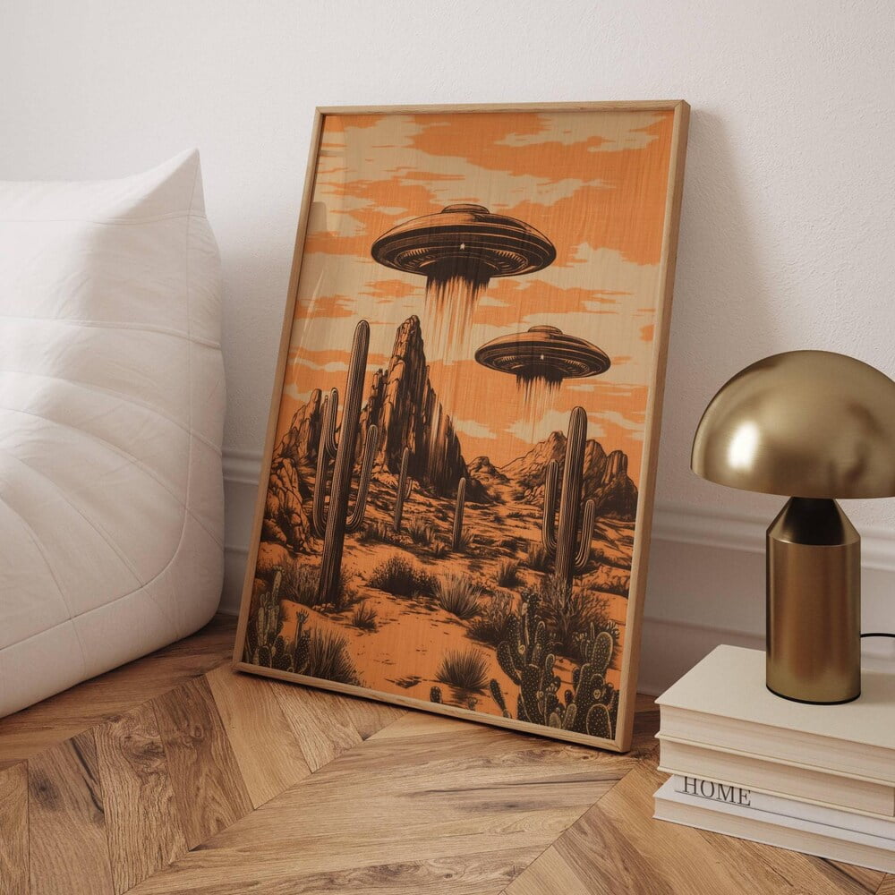 DOPAPRINT Retro Ufo Desert Wall Art Vintage Sci-Fi Western Print Alien ...