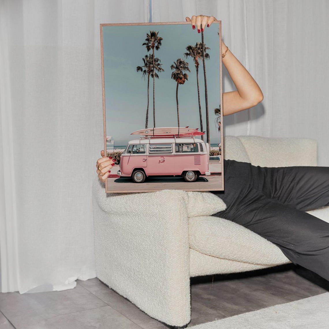 DOPAPRINT Retro Van Print, Tropical Poster, Pink Decor, Vw Beetle Wall ...