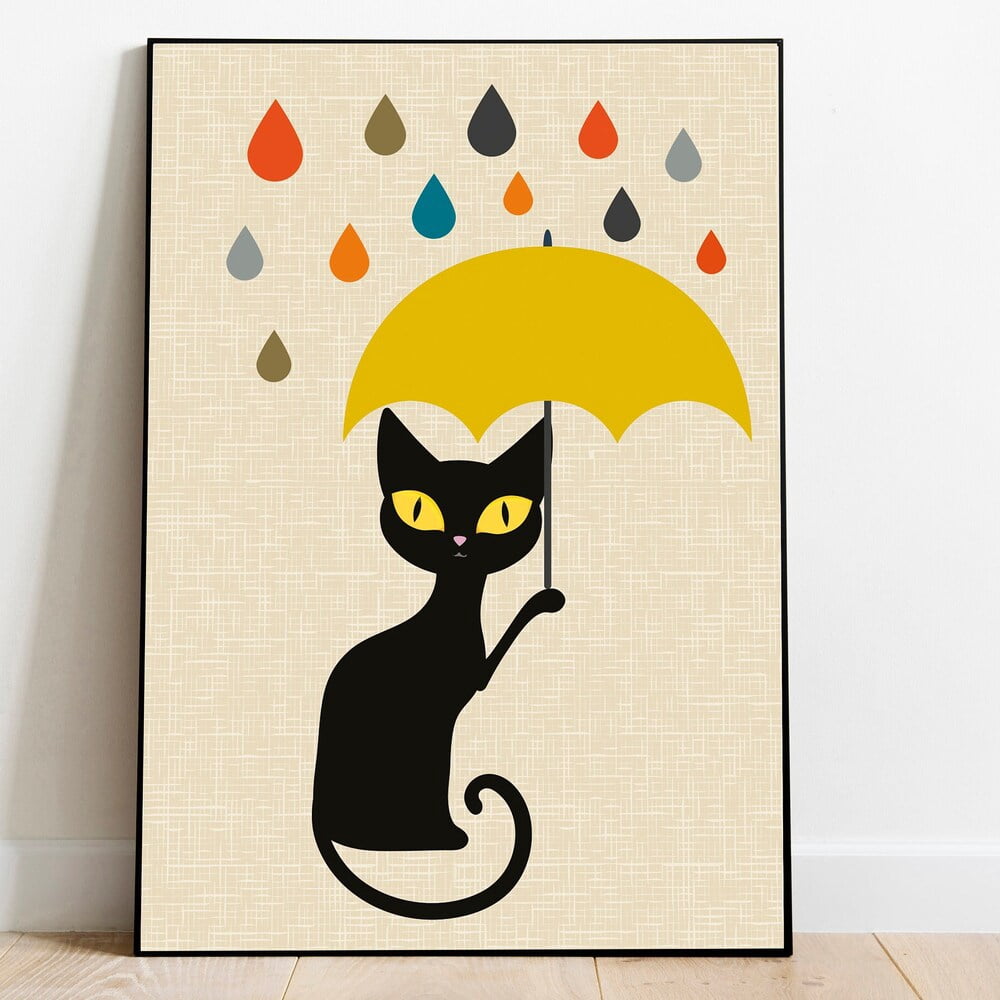 DOPAPRINT Retro cat print, Atomic cat, Mid century cat and umbrella ...
