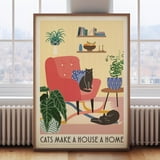 DOPAPRINT Retro cat print, Cats make a house a home, cat wall art, cat ...