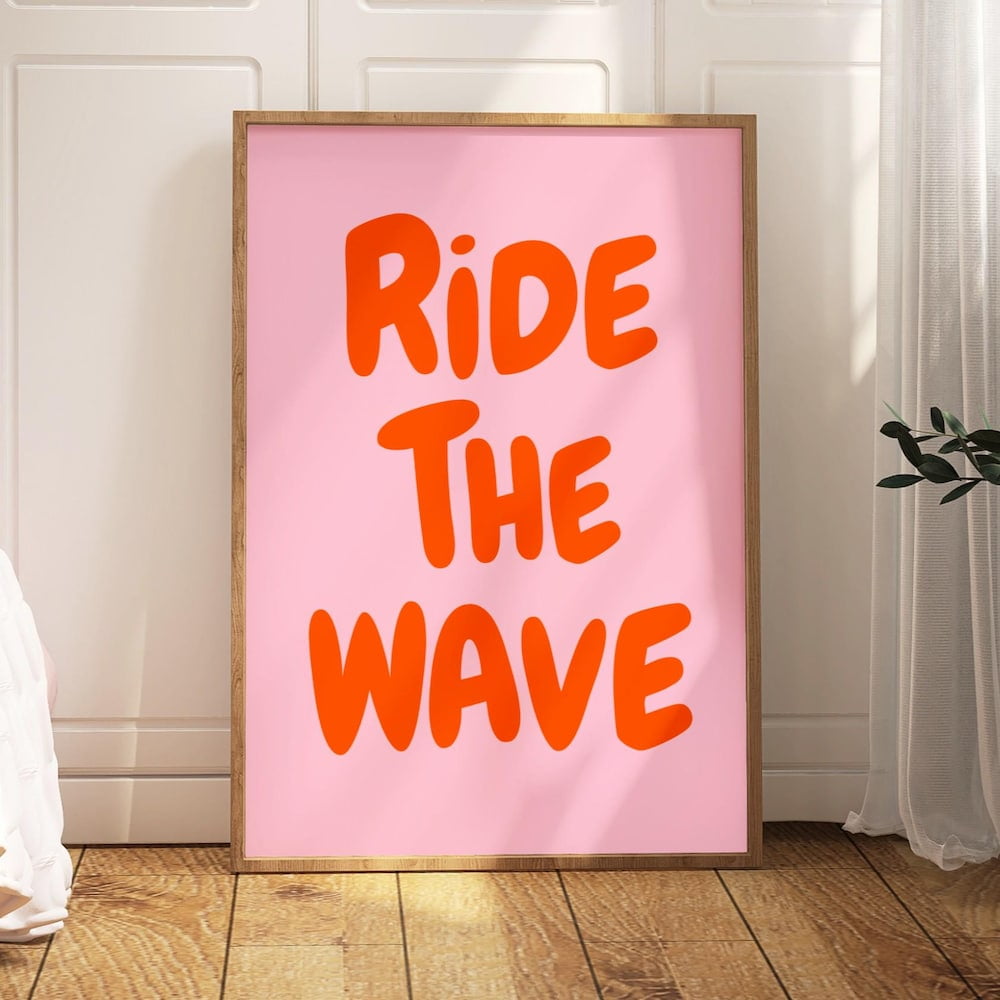 DOPAPRINT Ride The Wave Wall Art Surf Inspired Motivational Quote Pink ...
