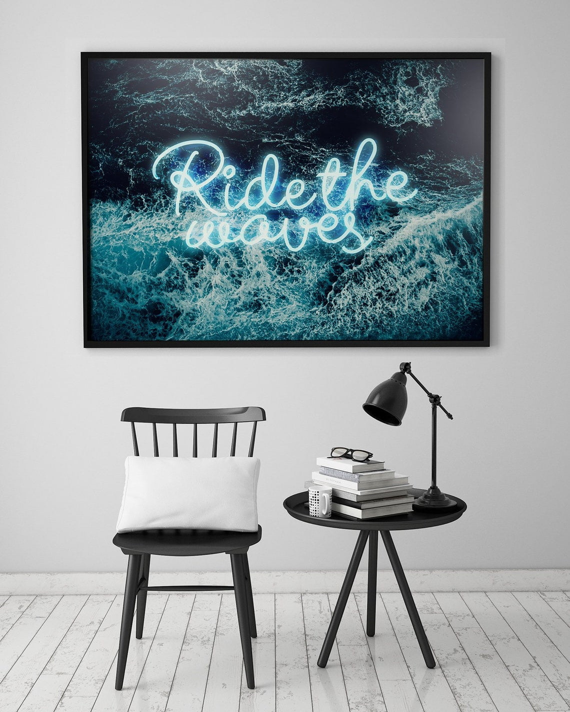 DOPAPRINT Ride The Waves Surf Neon Print, Ocean Art Print, Surfer Wall Decor, Waves Poster, Neon ...