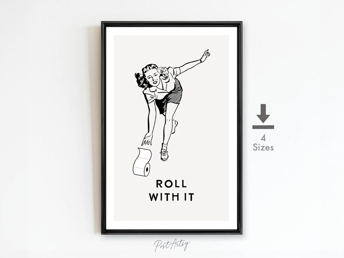 DOPAPRINT Roll With It Bathroom Print Funny Bathroom Wall Art Bathroom ...