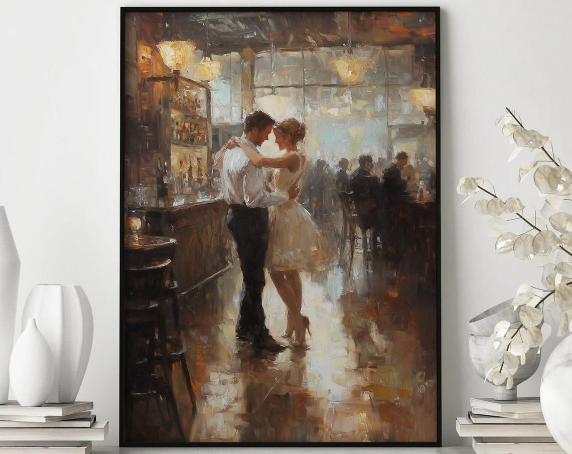 DOPAPRINT Romantic Dance - Intimate Couple Oil Painting Print, Couple ...
