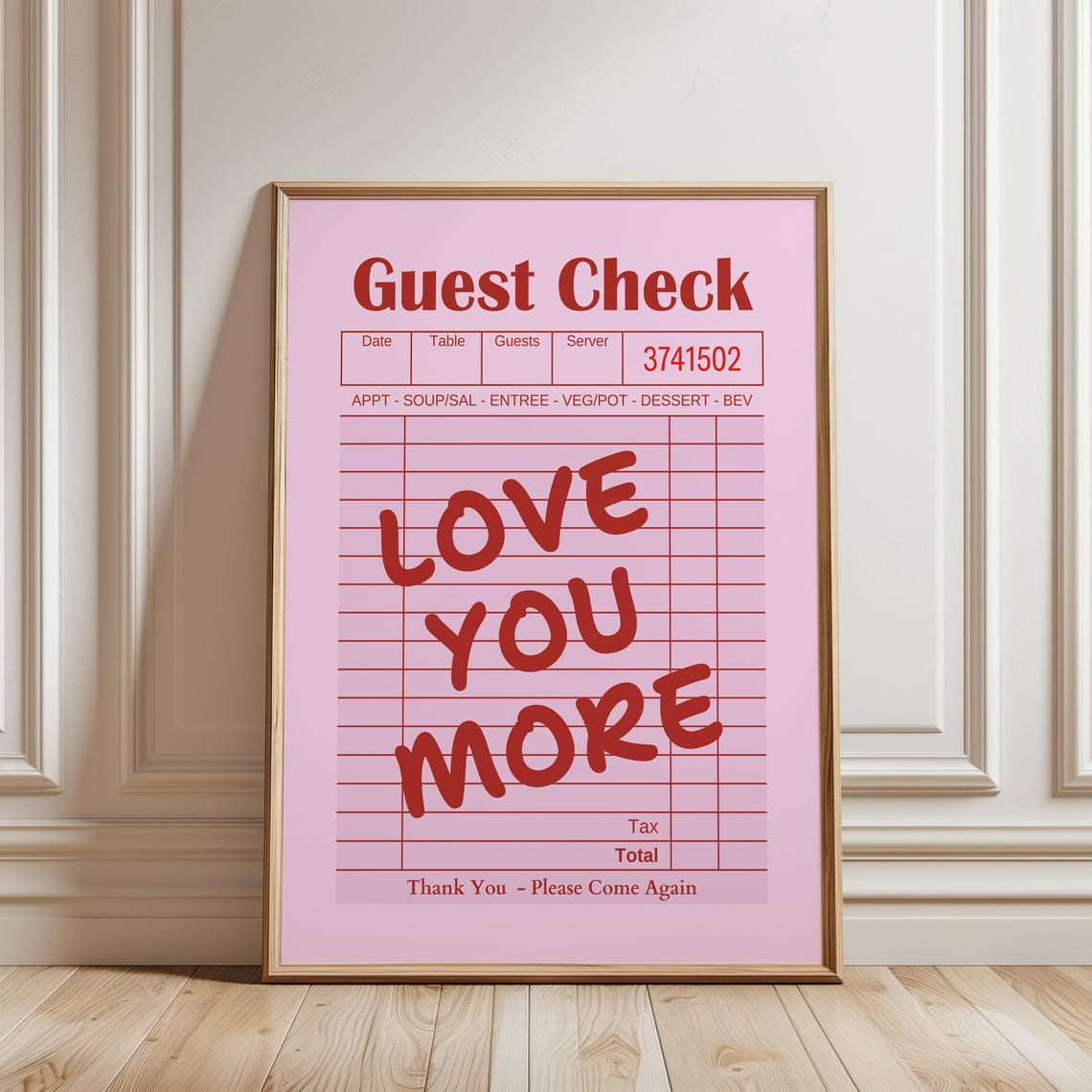 DOPAPRINT Romantic Guest Check Art Print, Love You More Print, Love You ...