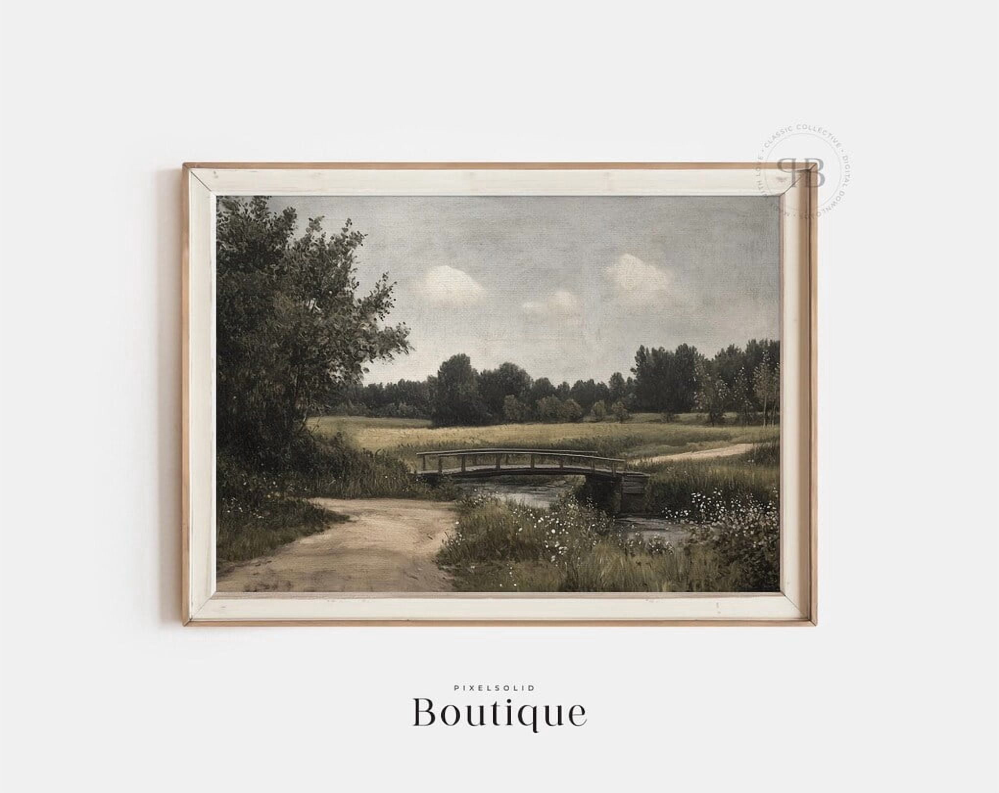 DOPAPRINT Rustic Countryside Landscape Print, Vintage-Style Bridge ...