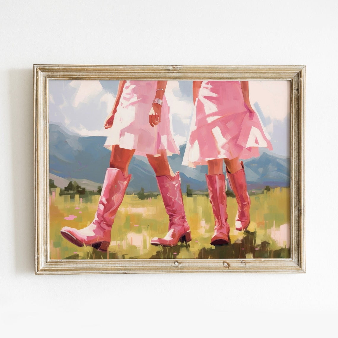 DOPAPRINT Rustic Cowgirls Girly Wall Art Print, Pink Cowgirl Boots ...