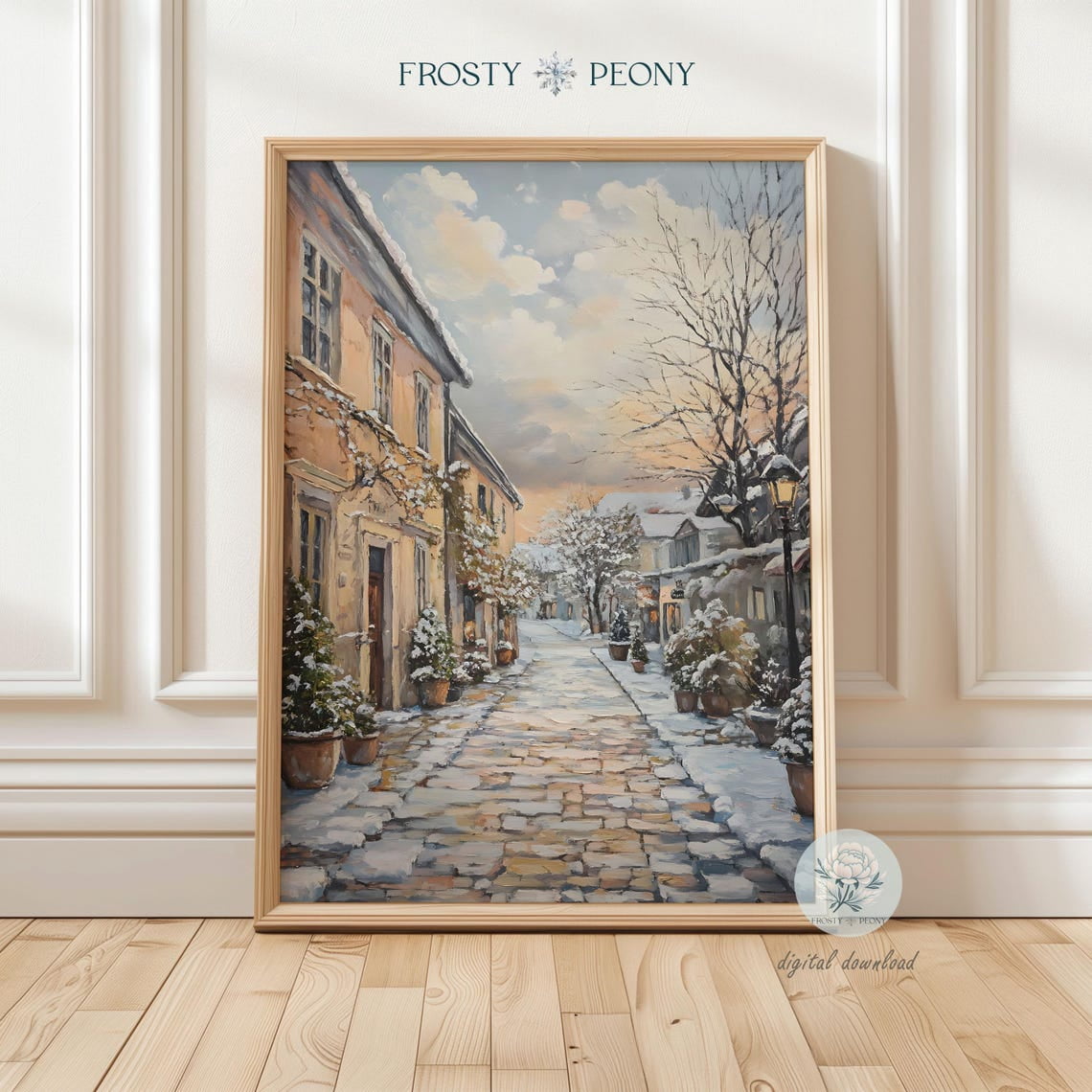 DOPAPRINT Rustic Snowy Village Street Art Print, Winter Wonderland Wall ...
