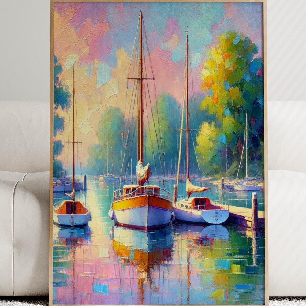 DOPAPRINT Sailboats In Harbour Marina Poster, Coastal Lake House Wall ...