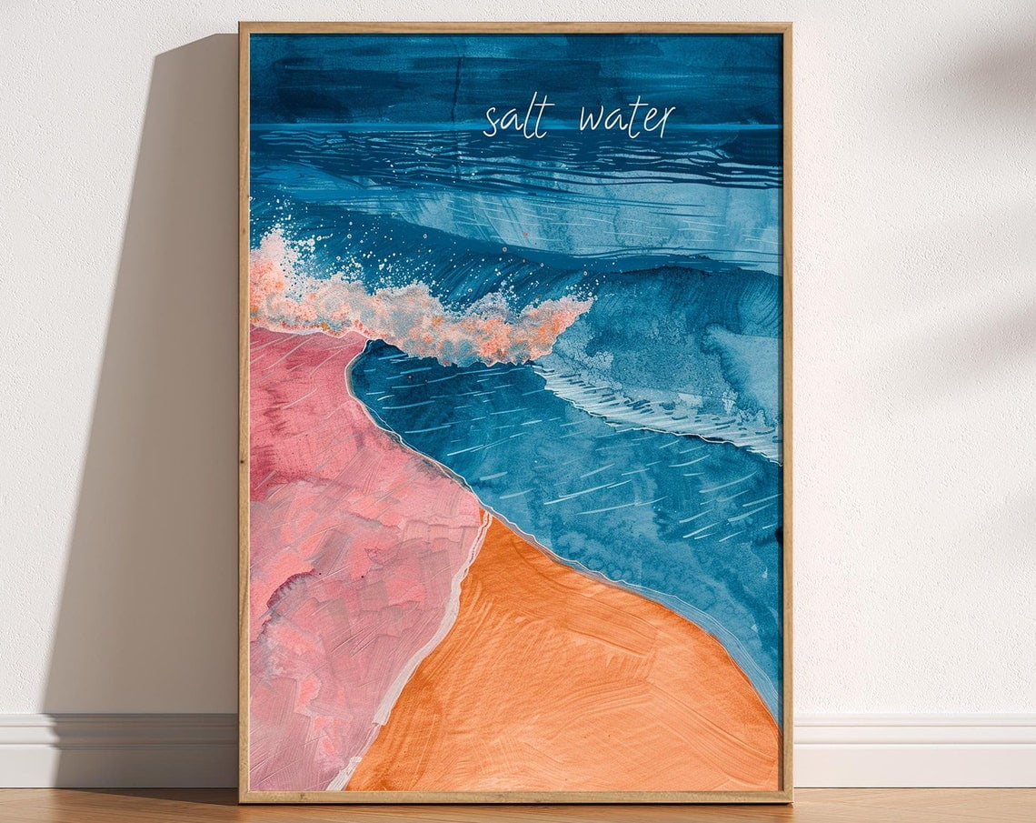 DOPAPRINT Salt Water Abstract Ocean Waves Print, Relaxed Beach Coastal ...