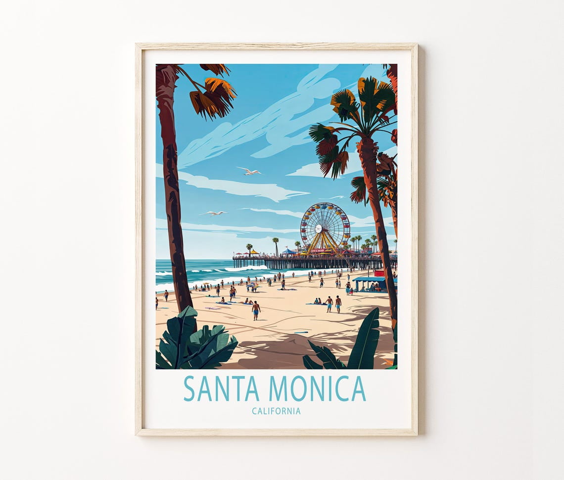 DOPAPRINT Santa Monica California, Travel Poster, California Travel ...