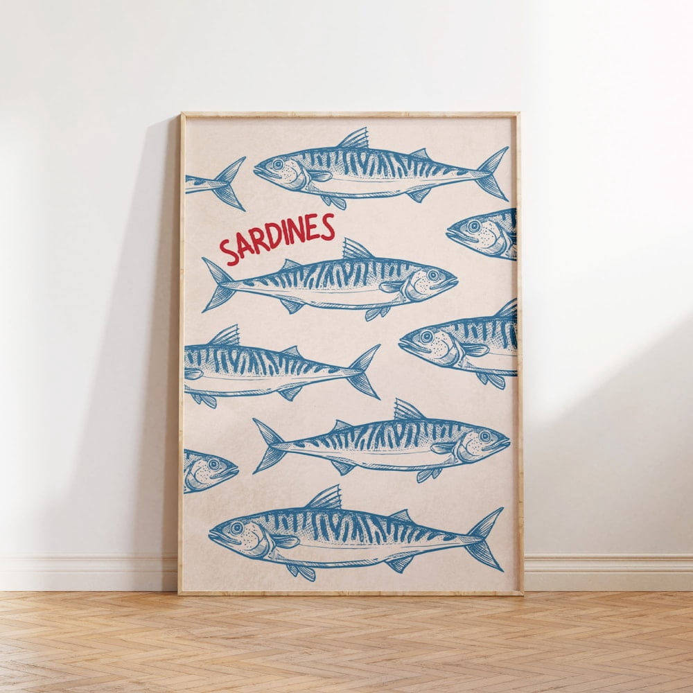 DOPAPRINT Sardines Poster Kitchen Wall Art Retro Sardines Wall Art Blue ...