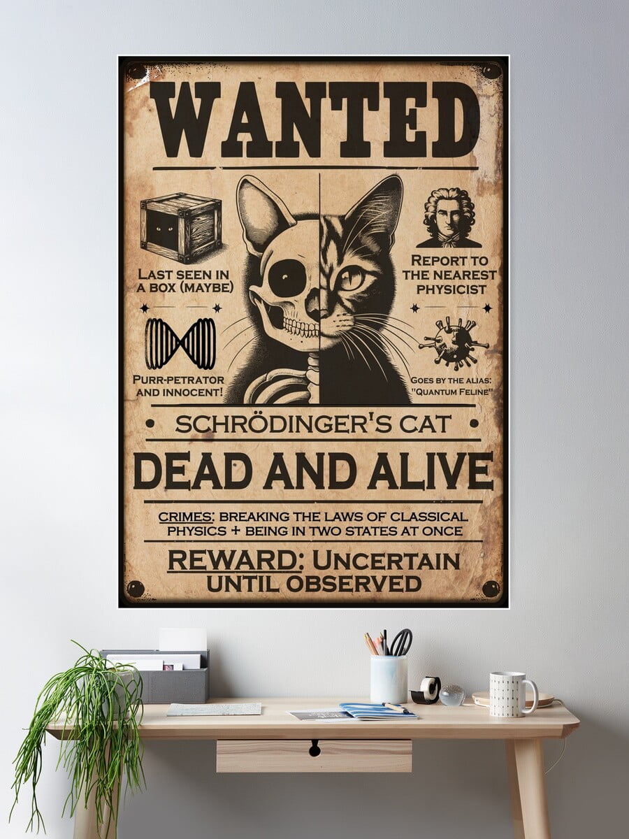 DOPAPRINT SchrÃ£Â¶Dinger'S Cat - Wanted Dead And Alive Poster Wall Art, Modern Wall Decor NO ...